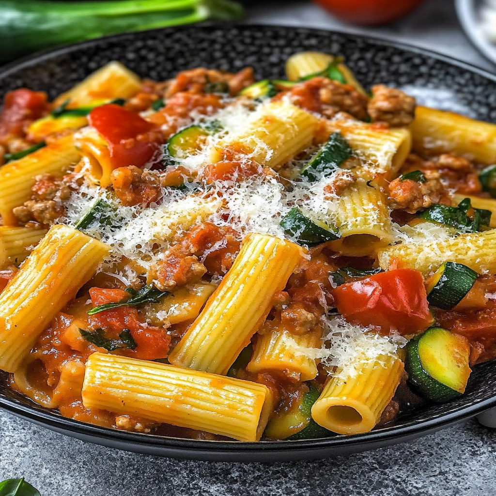 Rigatoni with Sausage, Tomatoes, and Zucchini