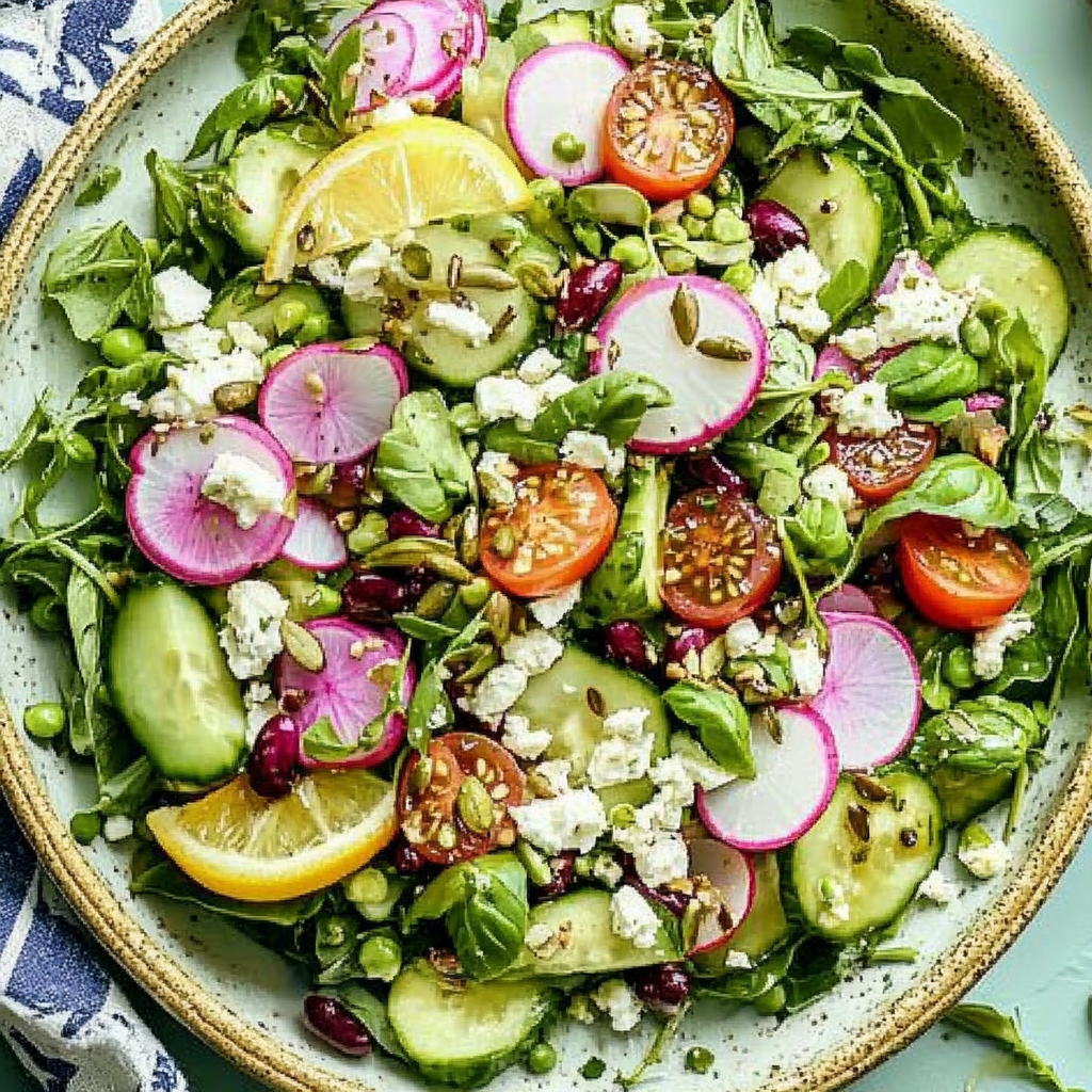 Everything Spring Green Salad with Basil Lemon Vinaigrette