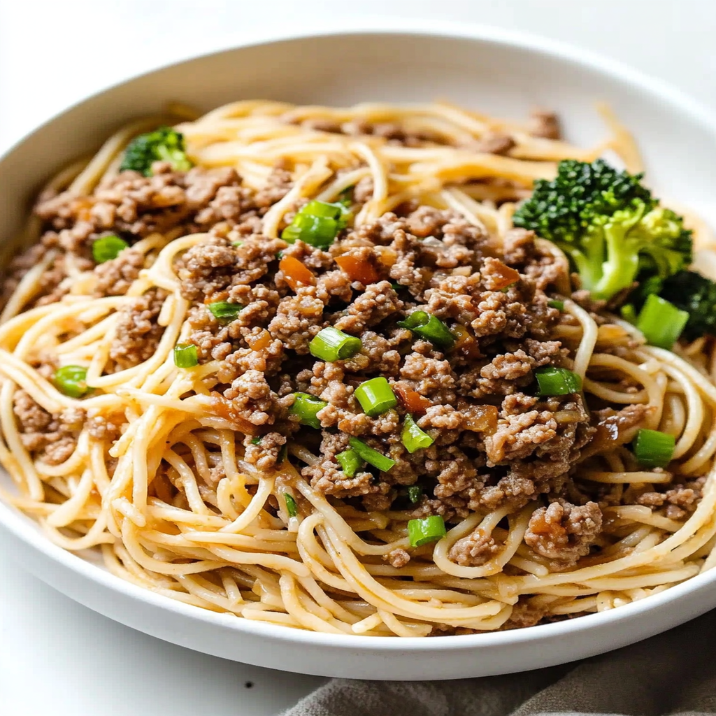Asian-Style Ground Beef Spaghetti