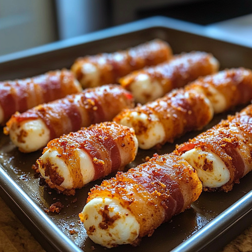 Nashville Hot Bacon Wrapped Mozzarella Sticks