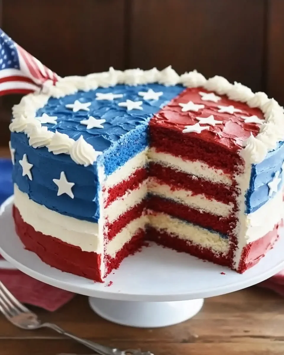 Red, White and Blue Layered Flag Cake