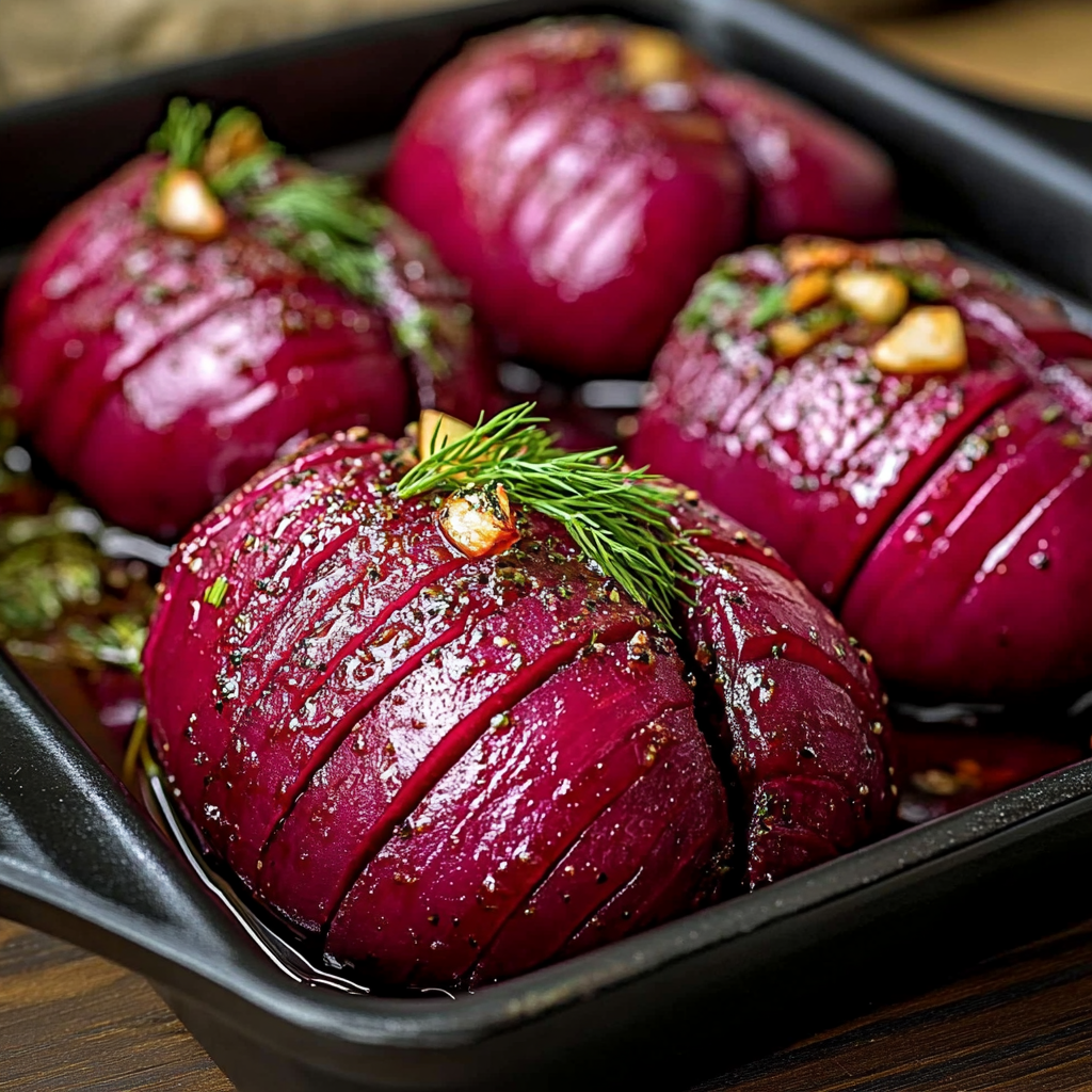 Roasted Hasselback Beets with Fresh Dill Dressing