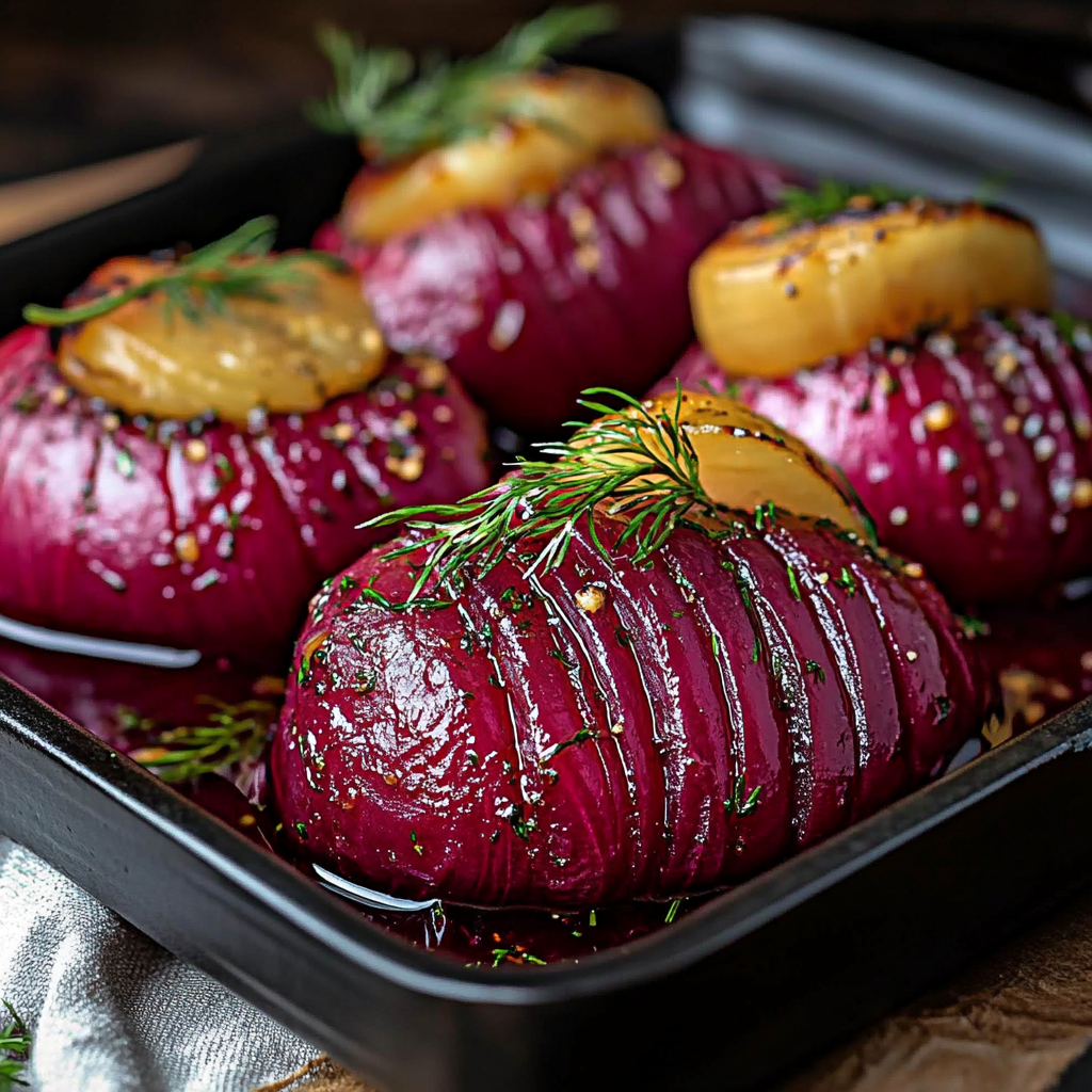 Roasted Hasselback Beets with Fresh Dill Dressing