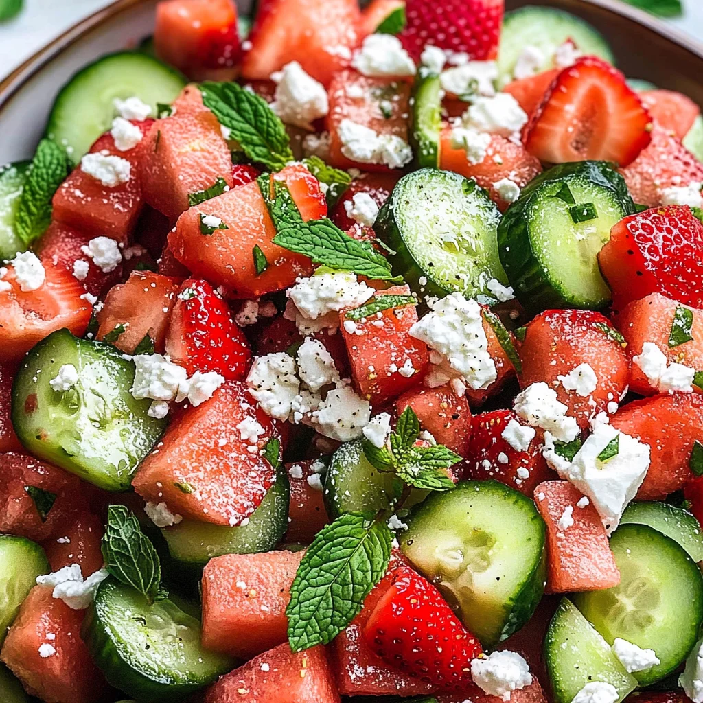 Watermelon Cucumber Salad with Strawberries and Feta