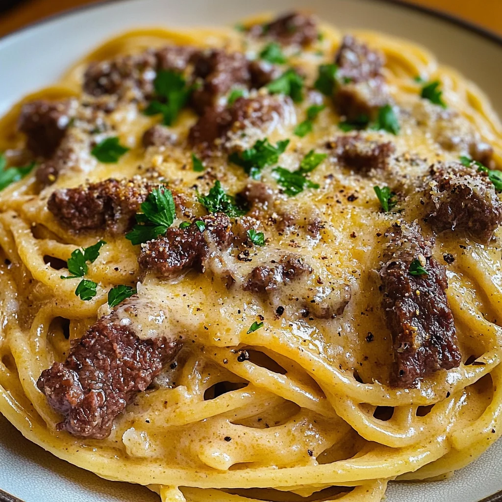 Cajun Beef Spaghetti in Creamy Three-Cheese Parmesan Sauce