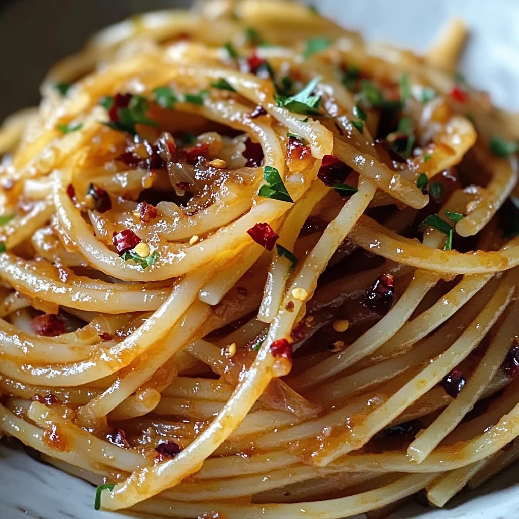 Caramelized Onion Pasta with Chilli Oil