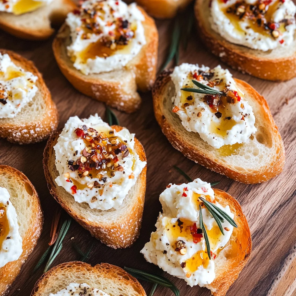 Sweet and Spicy Whipped Feta Crostini with Hot Honey Magic