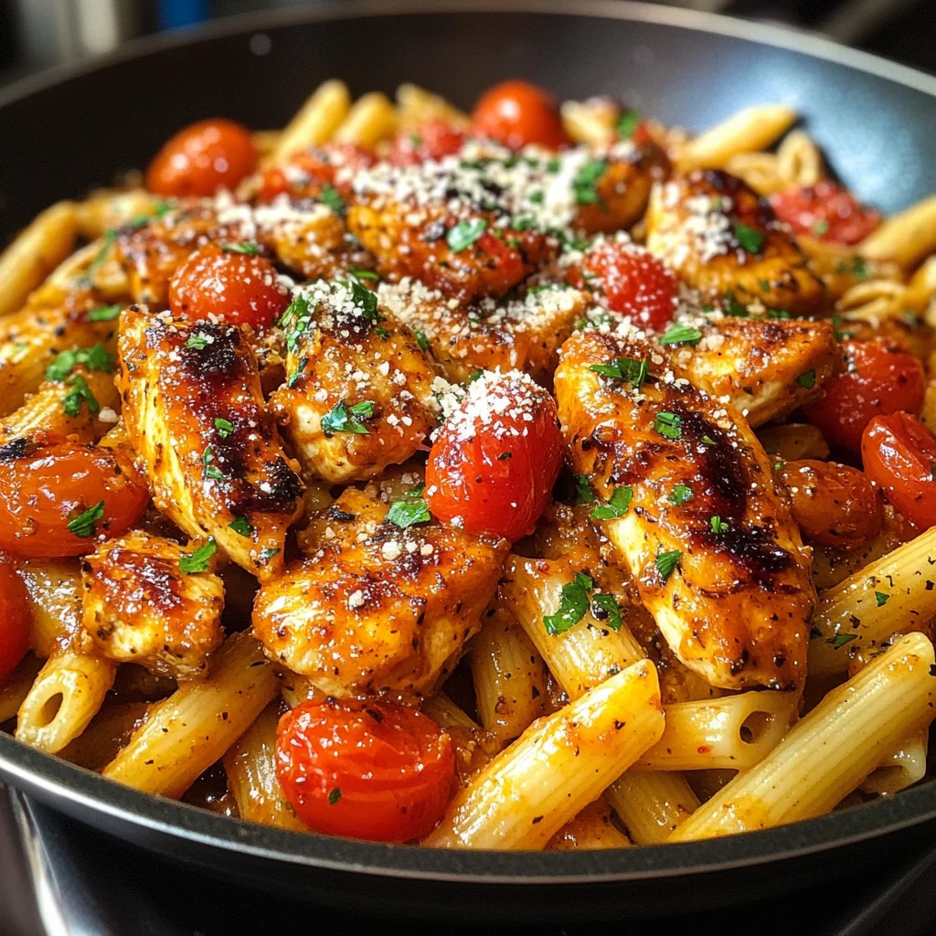 Sticky Sweet BBQ Cajun Garlic Butter Chicken Pasta Skillet