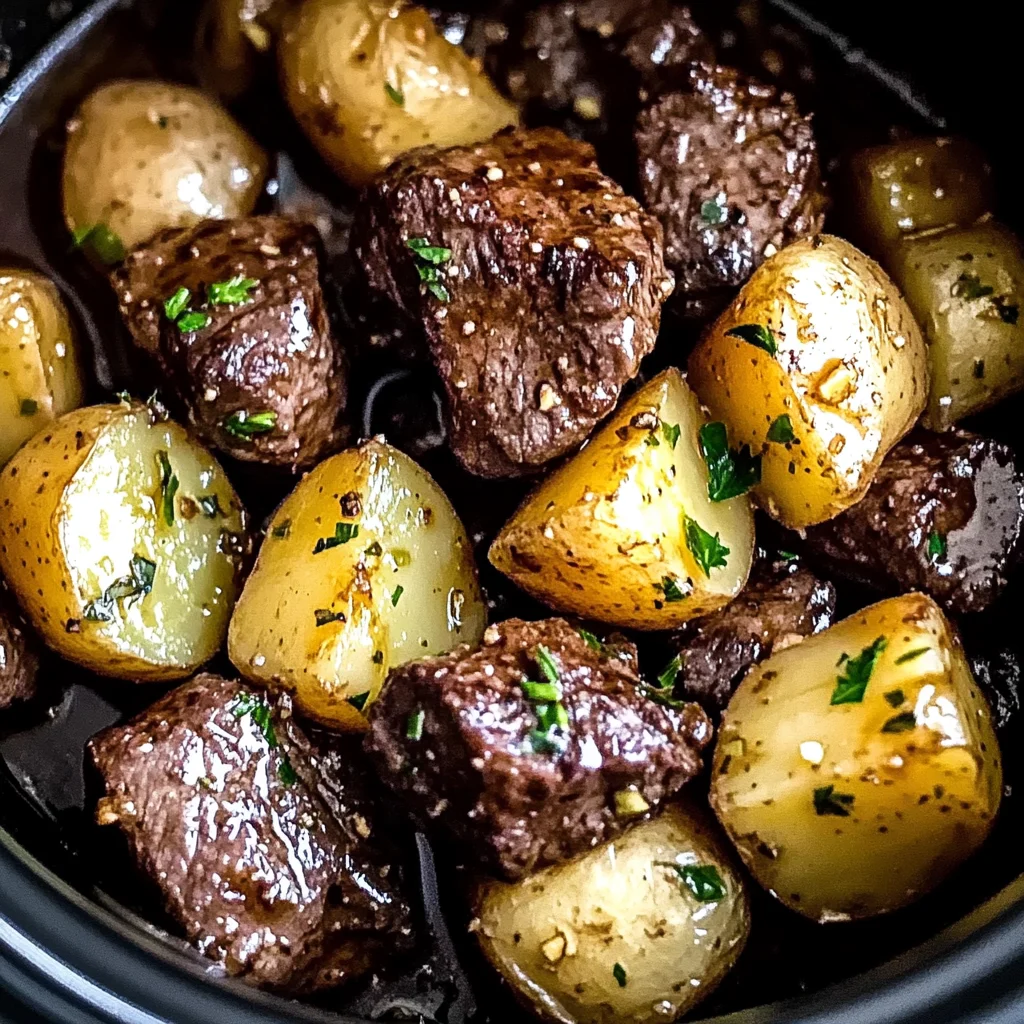 Crockpot Garlic Butter Beef Bites with Potatoes