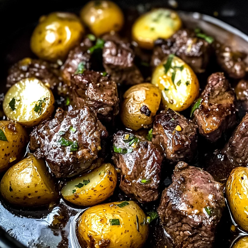 Crockpot Garlic Butter Beef Bites with Potatoes
